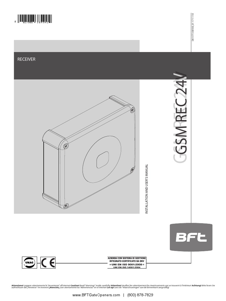 BFT GSM Receiver Installation Manual | PDF | Power Supply | Relay