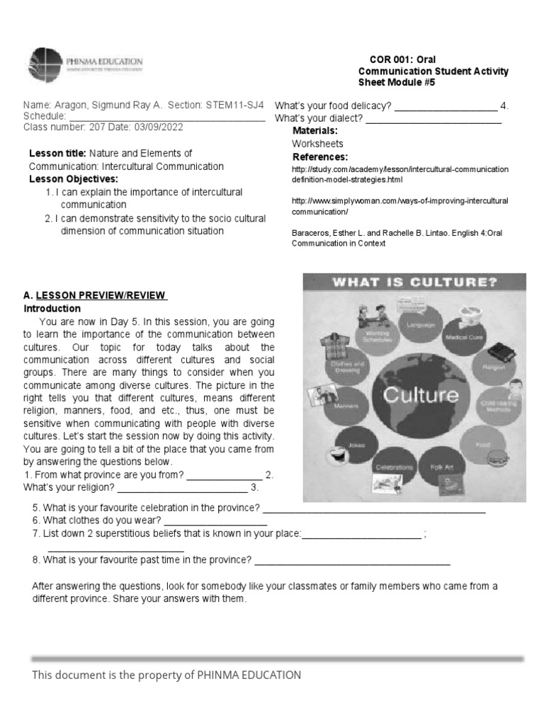Intercultural Communication Student Activity | PDF | Communication ...