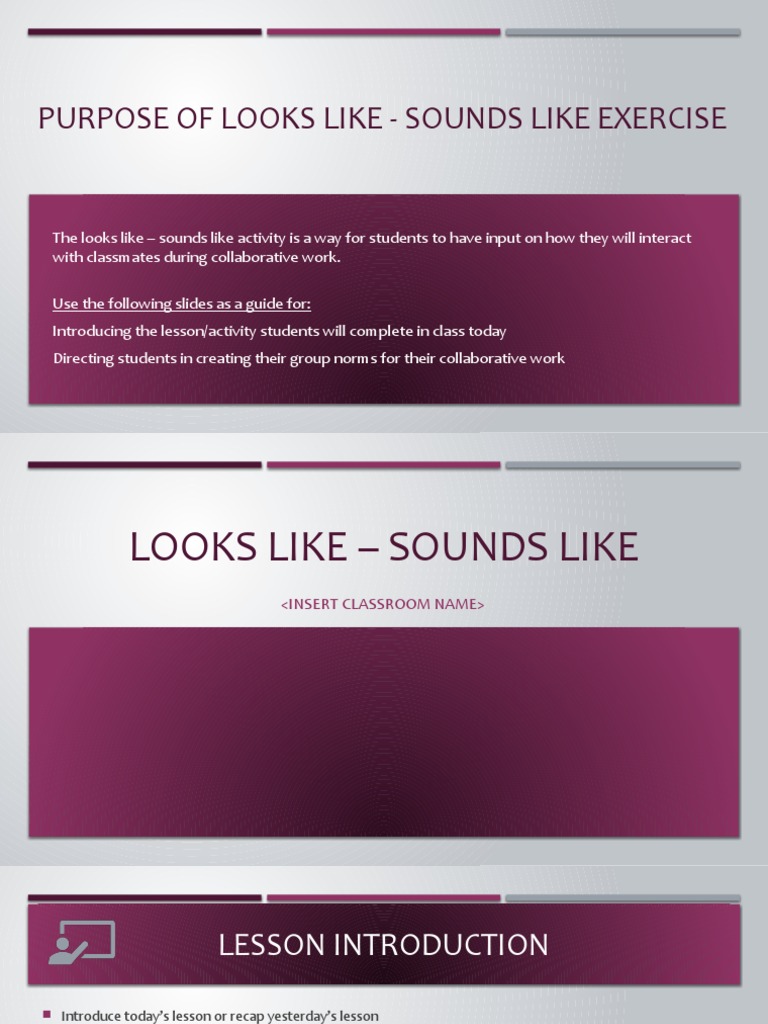 Purpose of Looks Like - Sounds Like Exercise | PDF