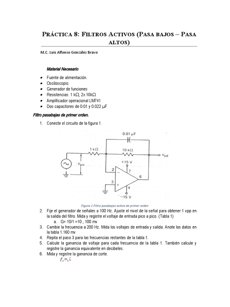 Practica 8. Filtros Activos | PDF | Filtro electronico | Frecuencia