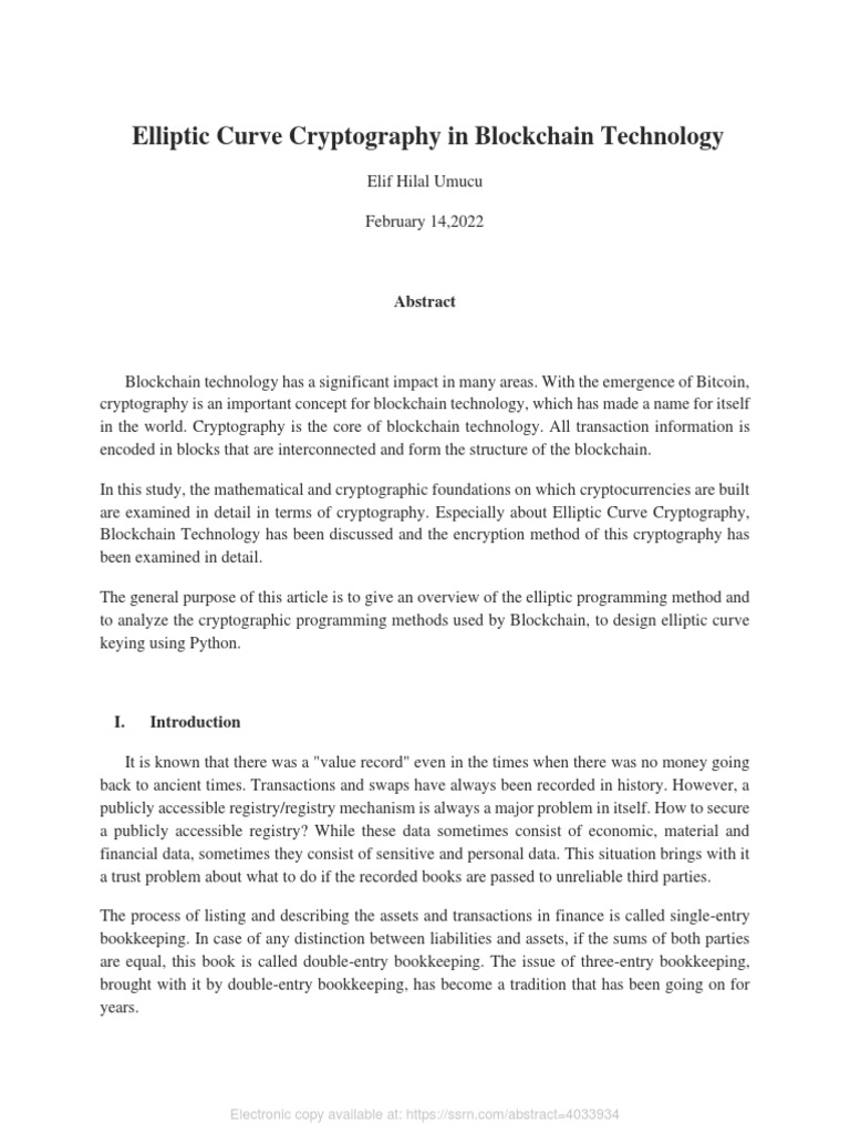 Elliptic Curve Cryptography In Blockchain Technology Pdf Cryptography Public Key Cryptography