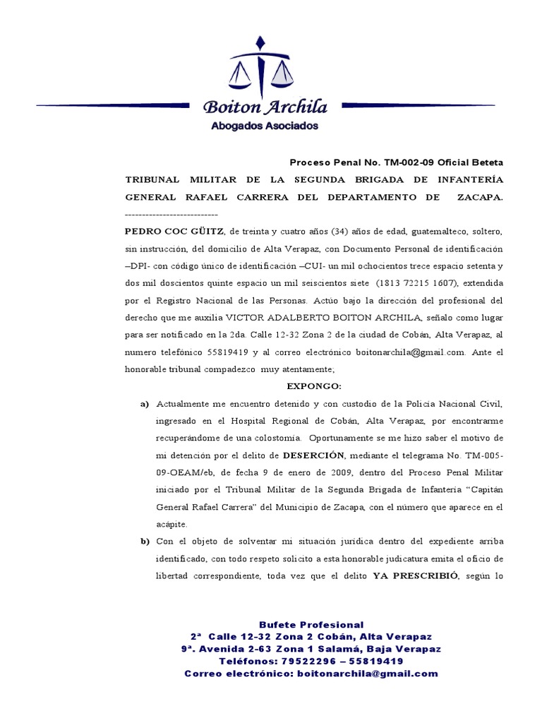 Memorial Oficio Desercion Brigada Zacapa | PDF | Guatemala | Ley procesal