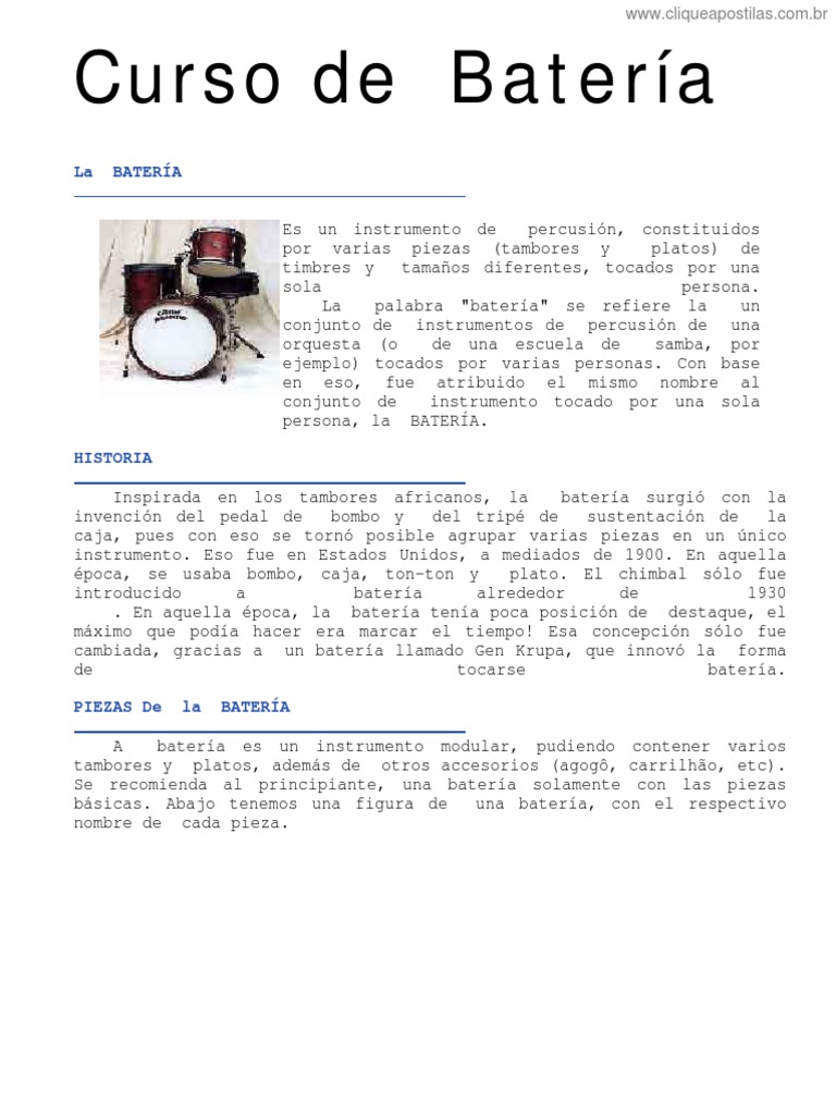 Partes y Tipos de Batería Musical | PDF | Kit de batería | Notación musical