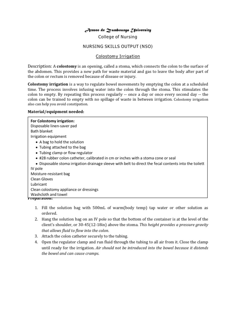 Colostomy Irrigation | PDF | Large Intestine | Irrigation