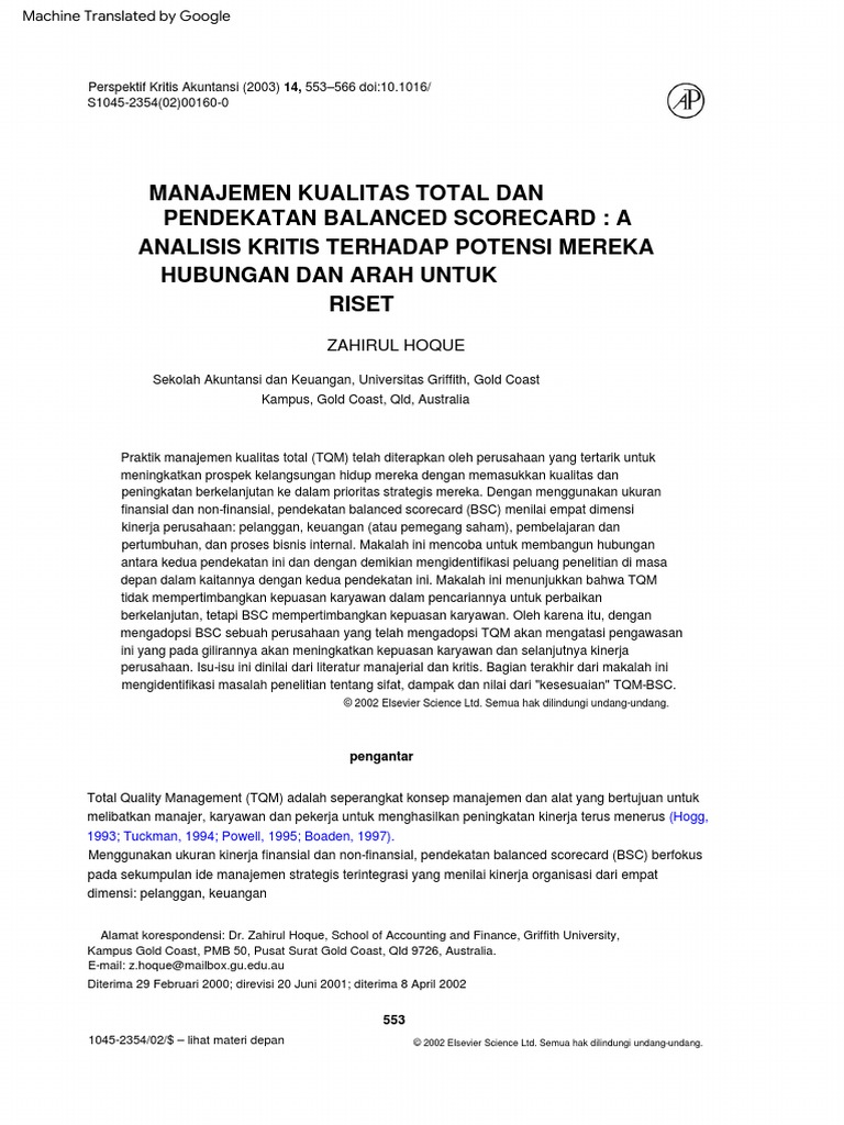 BSC & TQM - Id | PDF