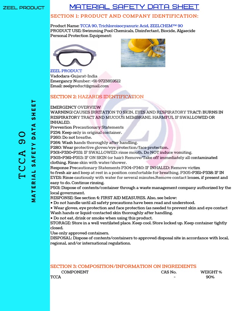 TCCA 90 Trichloroisocyanuric Acid TCCA Chemicals MSDS | PDF | Toxicity ...