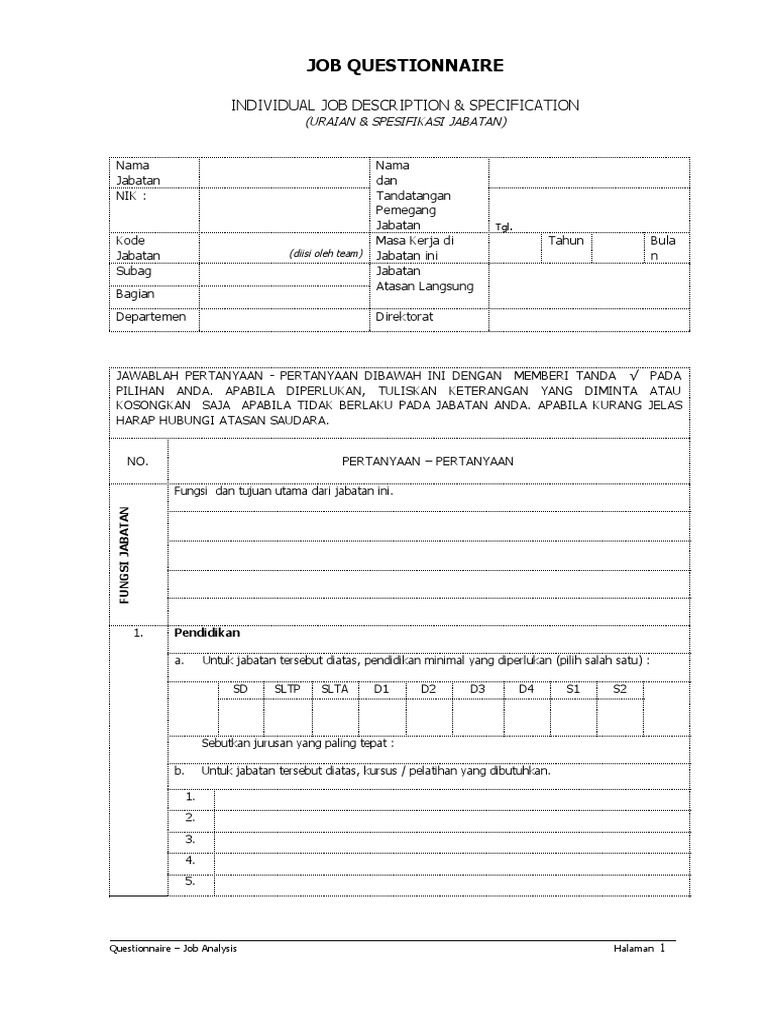03 - Kuesioner Analisa Jabatan | PDF