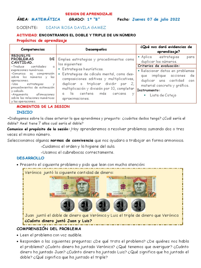 Doble y Triple de Un Número Matematica - 07-07 | PDF