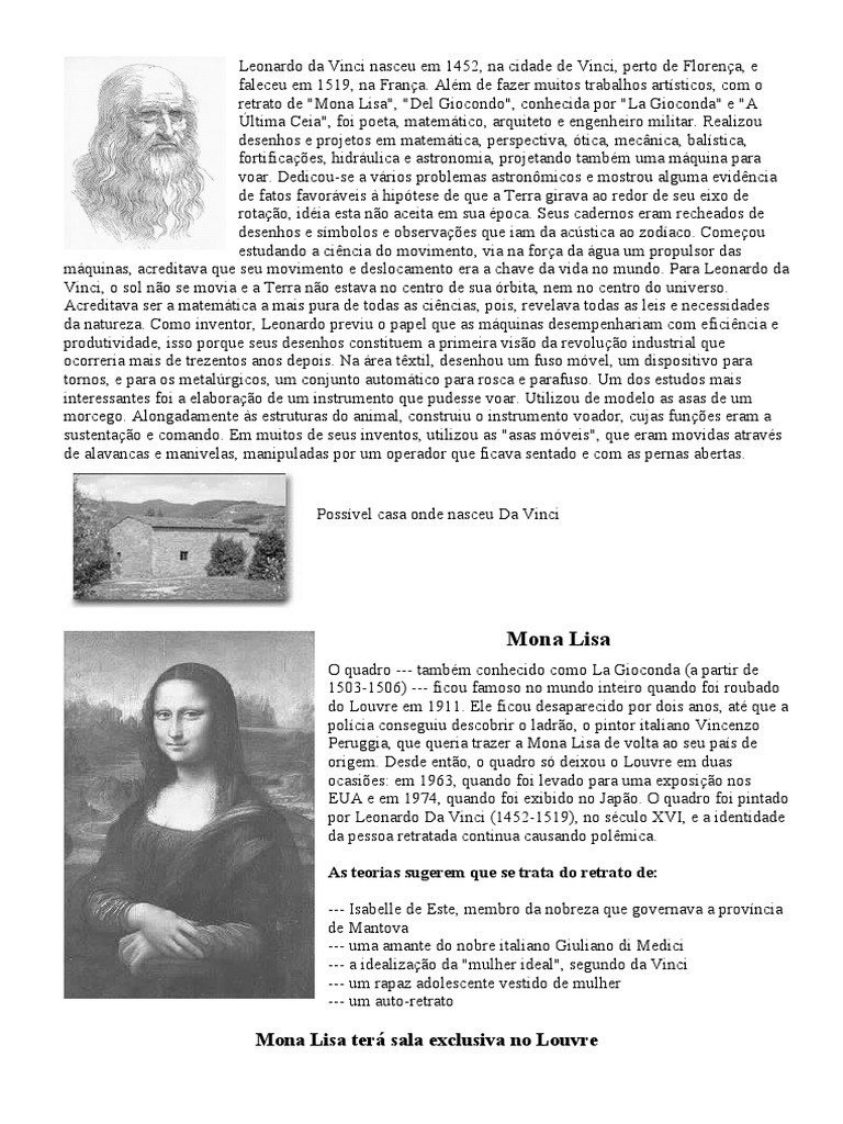 Artística - Leonardo Da Vinci - Mona Lisa | PDF | Leonardo da Vinci ...