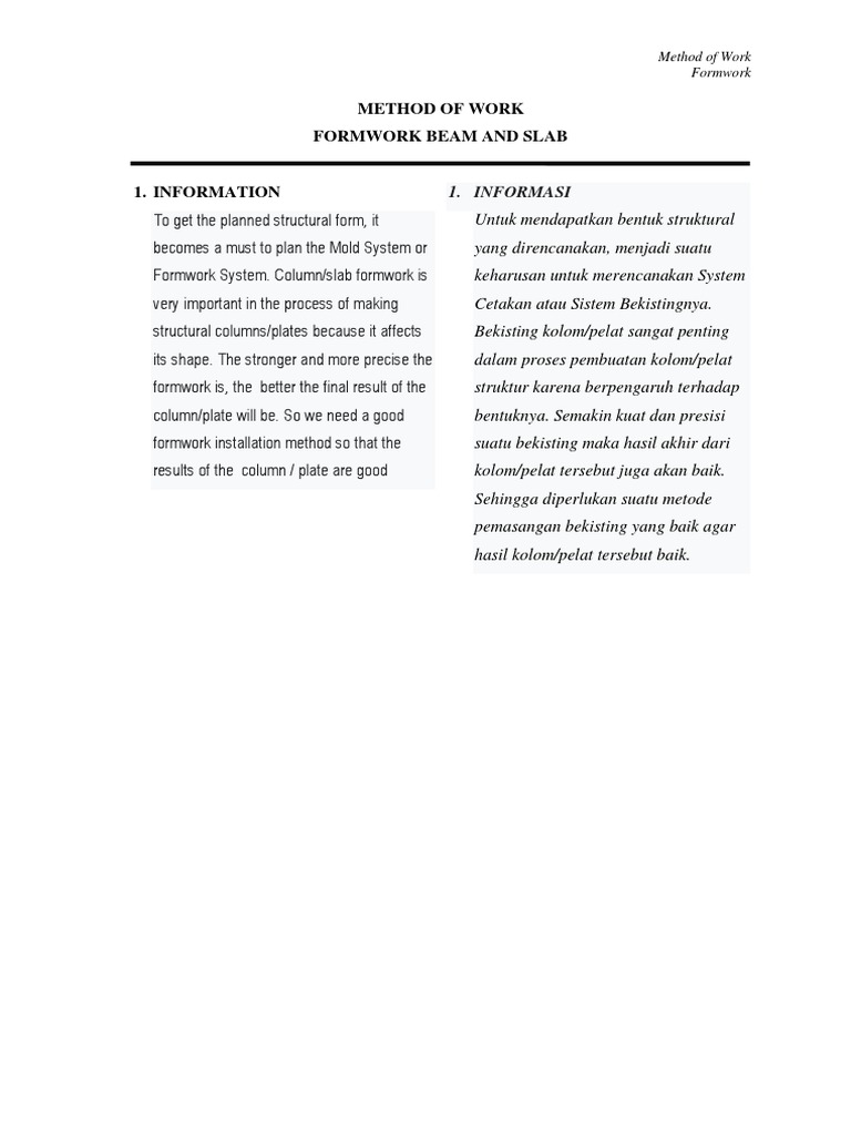 Metode Pekerjaan Formwork | PDF