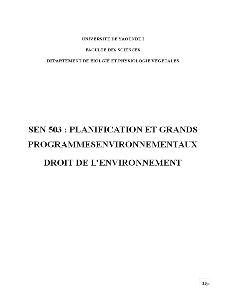Cours Planification Environnementale | PDF