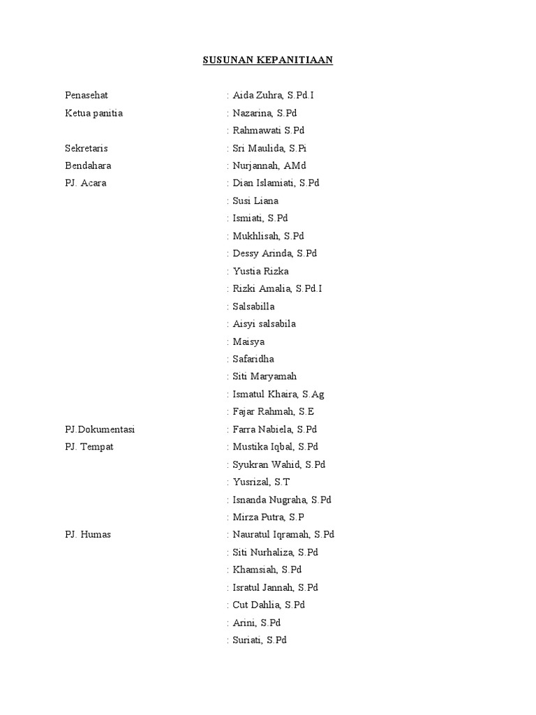 Susunan Kepanitiaan Acara 2022 | PDF