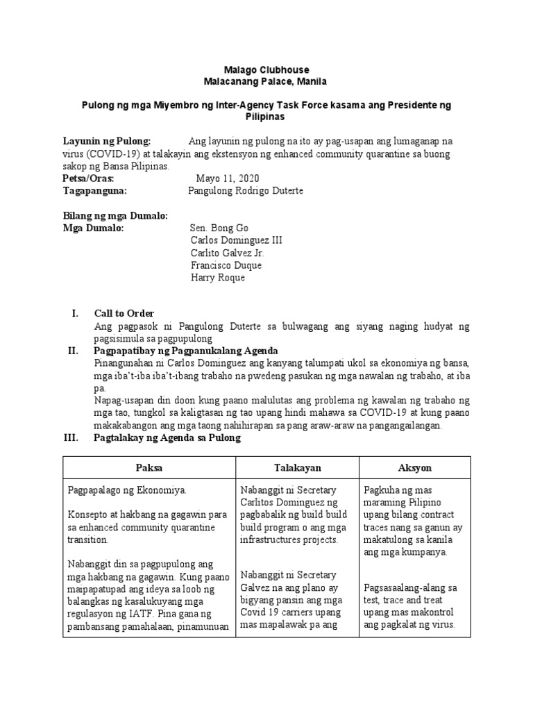 Katitikan NG Pulong | PDF