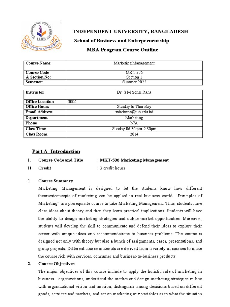 Marketing Management (OBE Course Outline) - MKT506 | PDF | Marketing | Market Segmentation