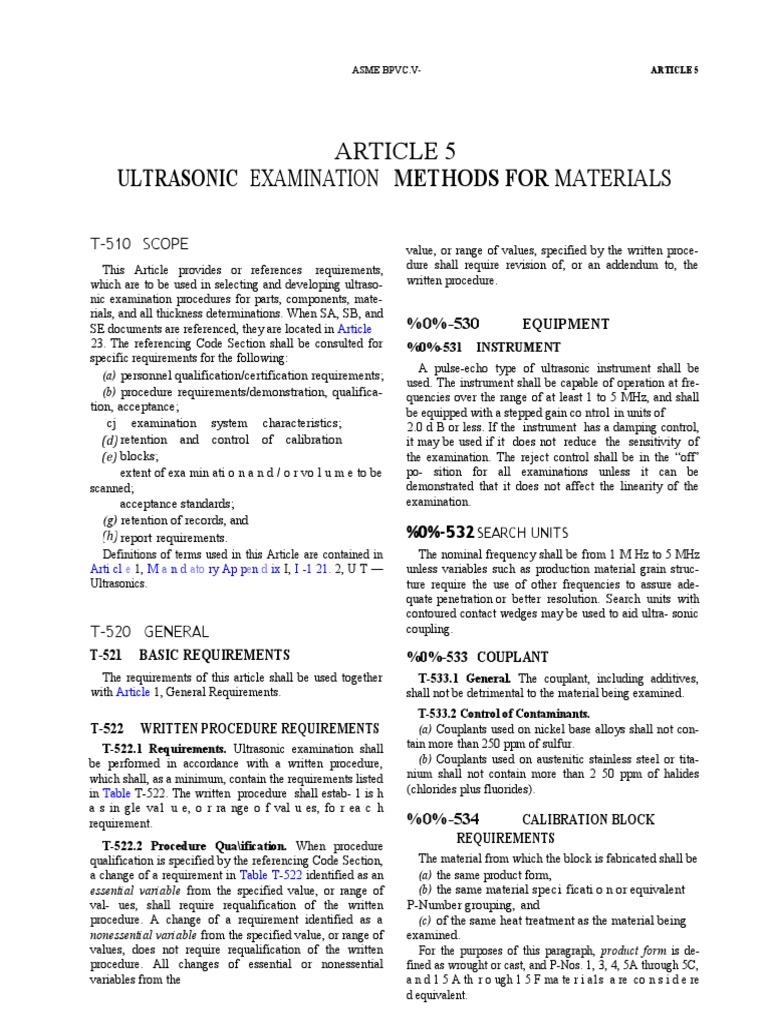 ASME V Art 5 UT | PDF | Calibration | Ultrasound