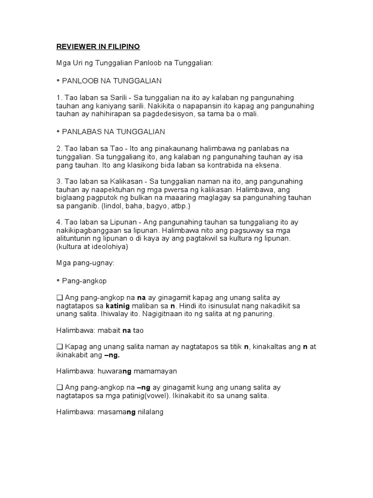 Reviewer in Filipino | PDF