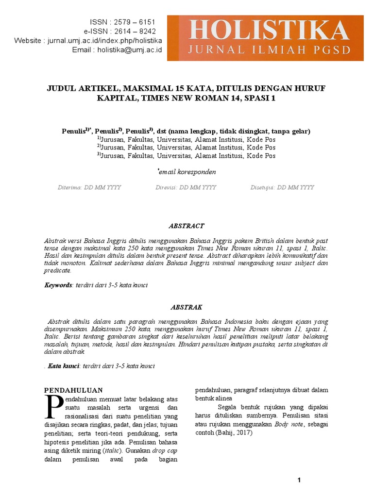 Template Jurnal Holistika PGSD FIP UMJ | PDF