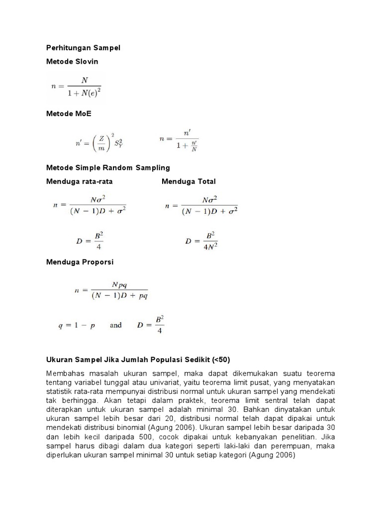 Ukuran Sampel Jika Jumlah Populasi Sedikit | PDF
