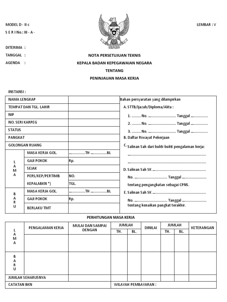 Format Nota Persetujuan Teknis BKN TTG Peninjauan Masa Kerja | PDF