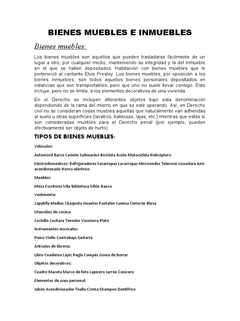 Bienes Muebles e Inmuebles: Definición y Tipos | PDF | Bienes raíces ...