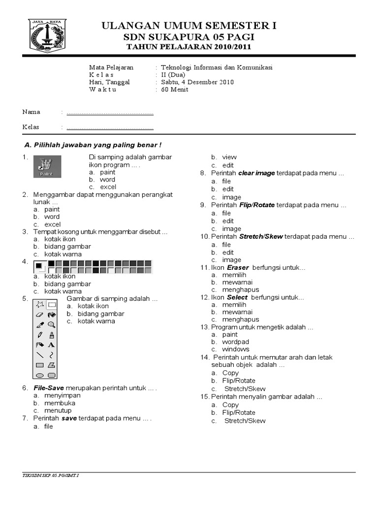 Soal TIK UUS 1 Kelas 2 1011 | PDF