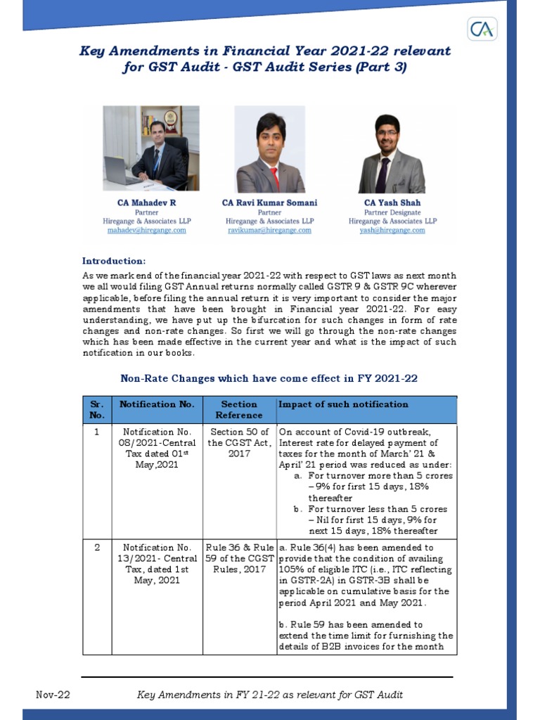 Changes in GST Relevant For GST Audit of FY 21-22 - YS - RKS | PDF | Taxes | Invoice
