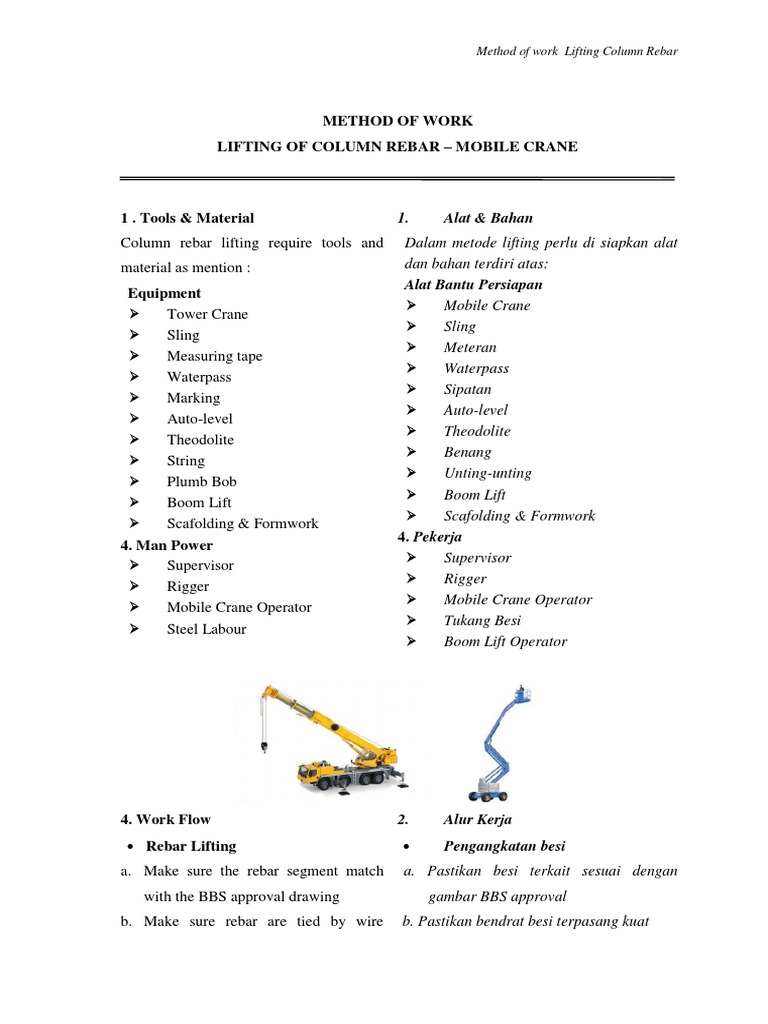 Metode Pekerjaan Lifting Kolom Rebar - Mobile Crane | PDF