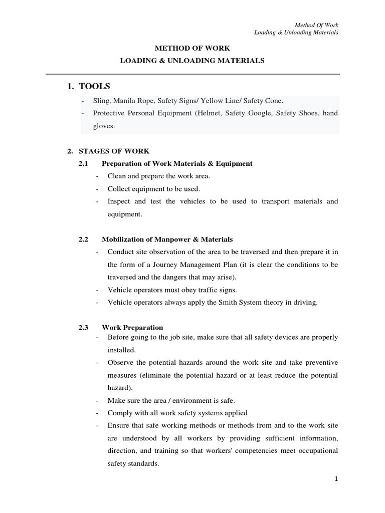 Metode Pekerjaan Loading Unloading Material Pdf Safety Vehicles