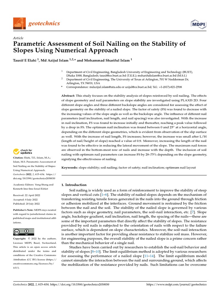Soil Nail Geotechnics | PDF | Geotechnical Engineering | Slope