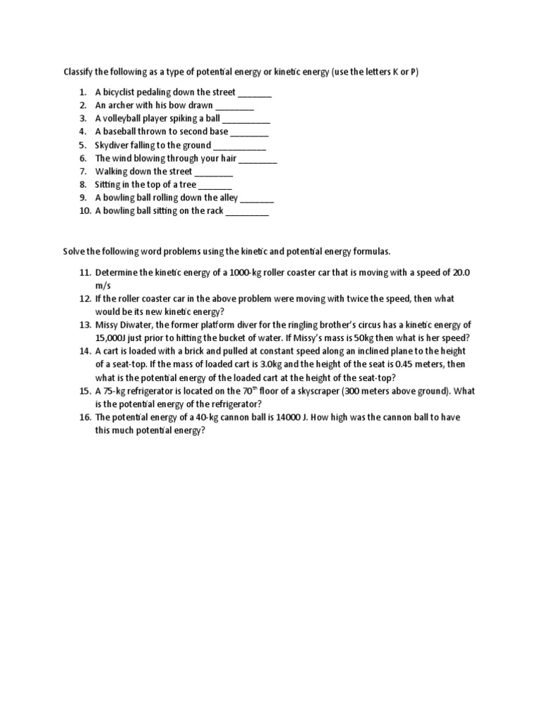 Energy Worksheet | PDF