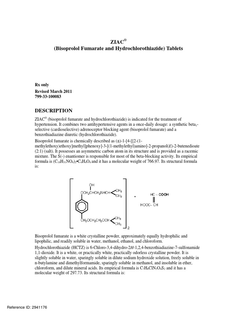 Ziac (Bisoprolol+HCT) | PDF | Mutagen | Blood Pressure