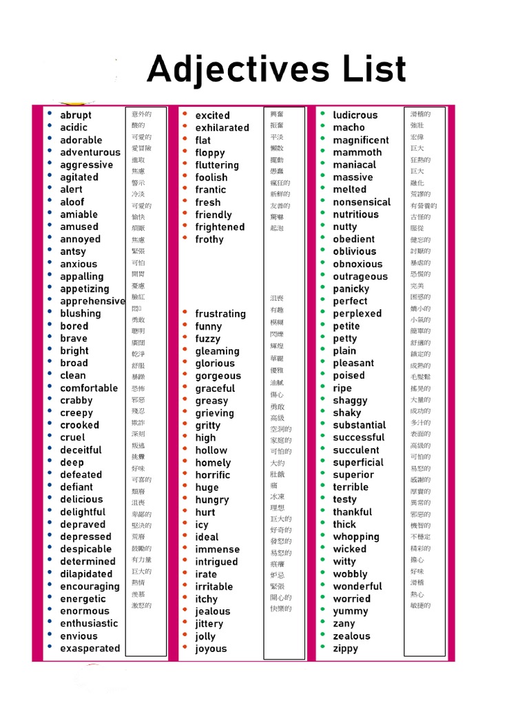 Adjectives List | PDF