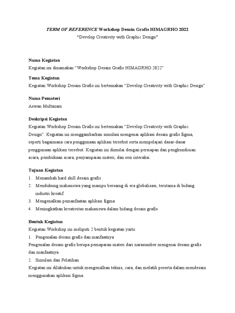 Term of Reference Workshop Desain Grafis Himagrho 2022 | PDF