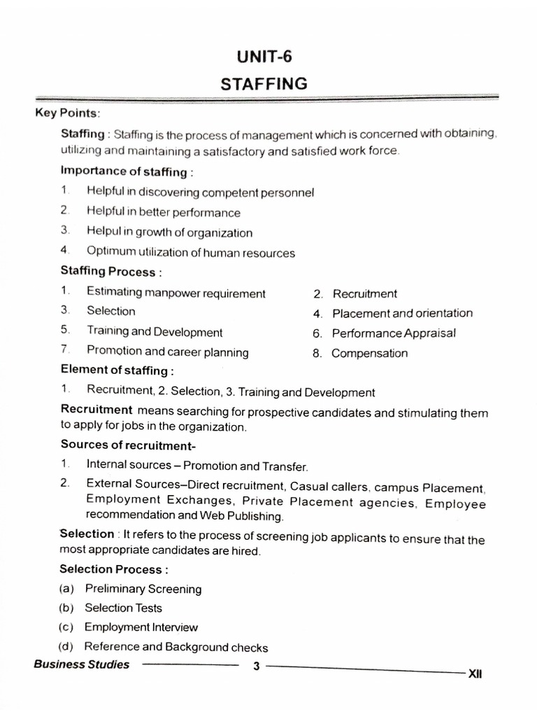 Staffing Class 12 | PDF