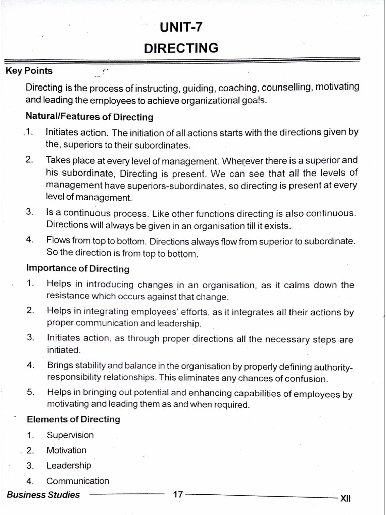 Directing Class 12 Business Studies | PDF