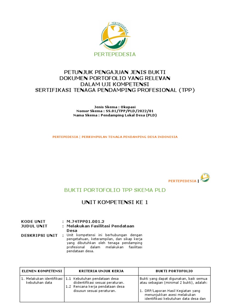 Petunjuk Mengisi Portofolio Skema PLD | PDF