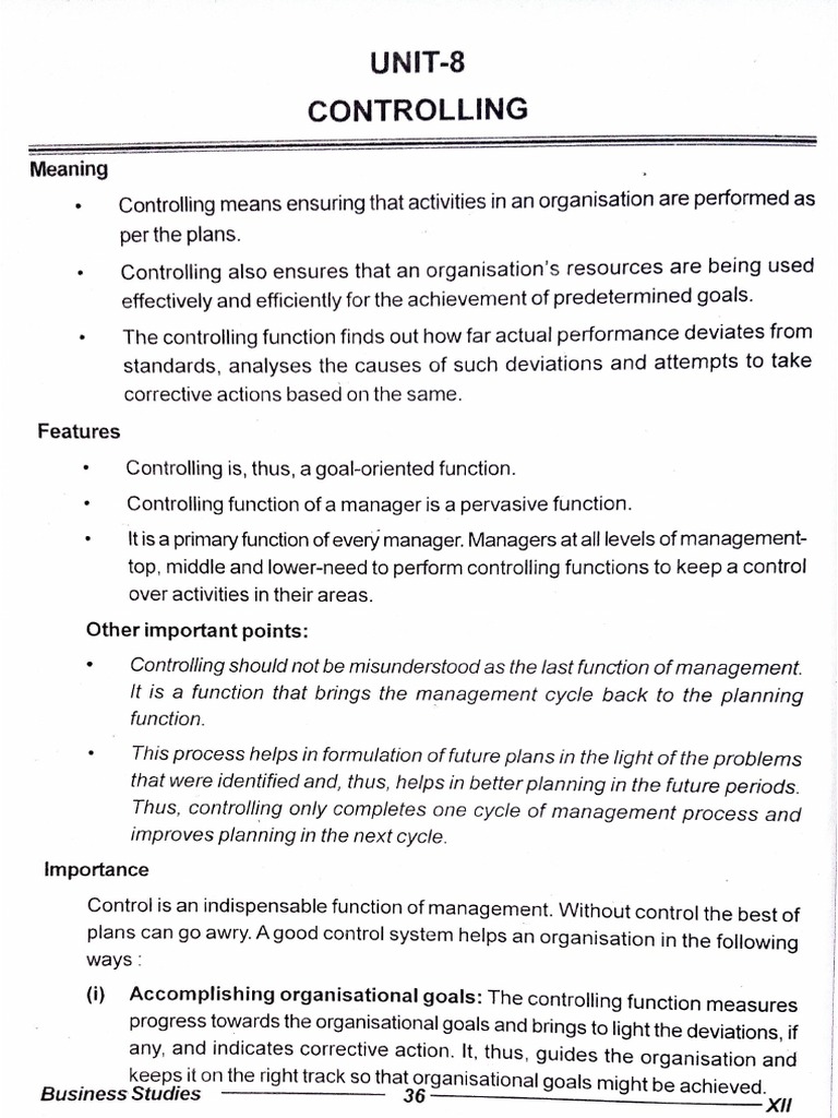 Controlling Class 12 Business Studies | PDF