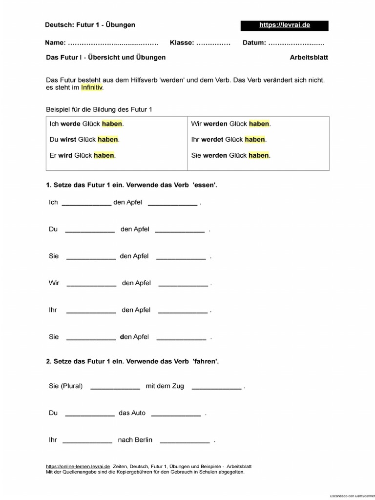 02 Futur 1 Uebungen Arbeitsblatt | PDF