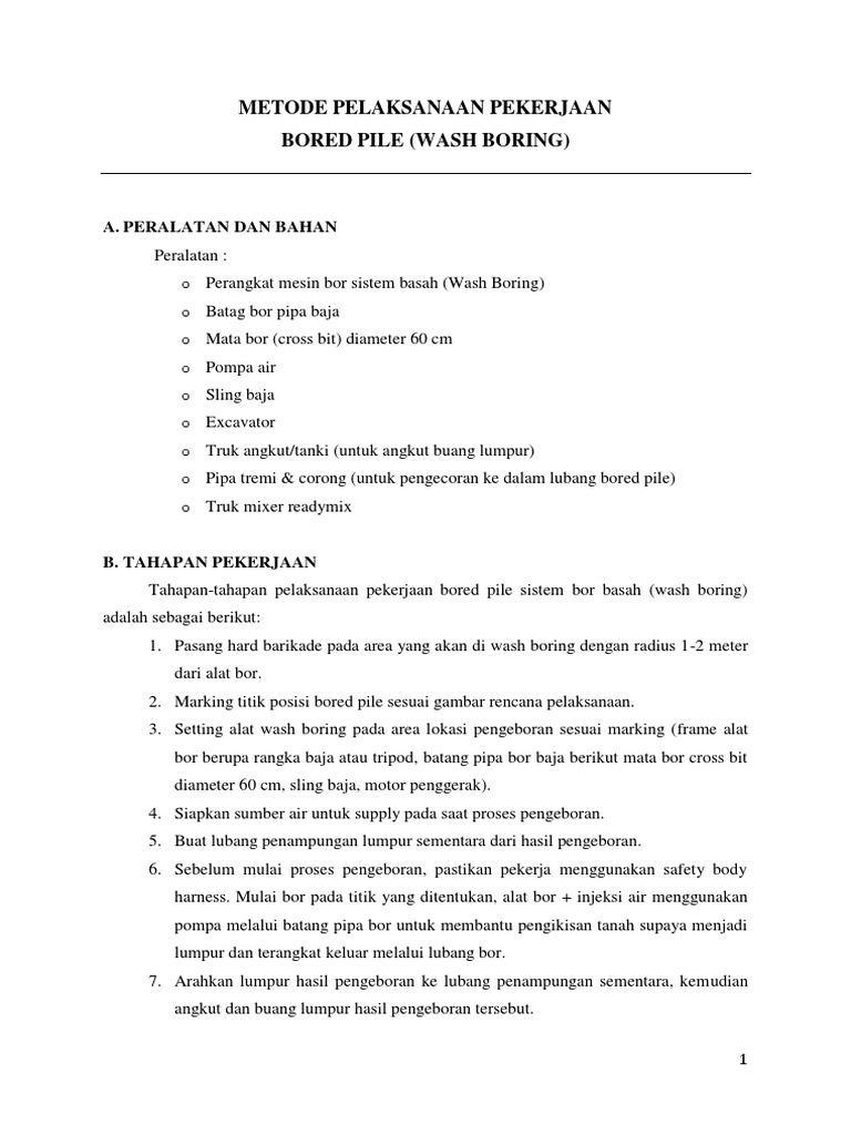 Metode Pekerjaan Bored Wash Boring | PDF
