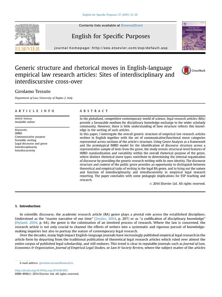 Generic Structure and Rhetorical Moves in English-Language Empirical ...