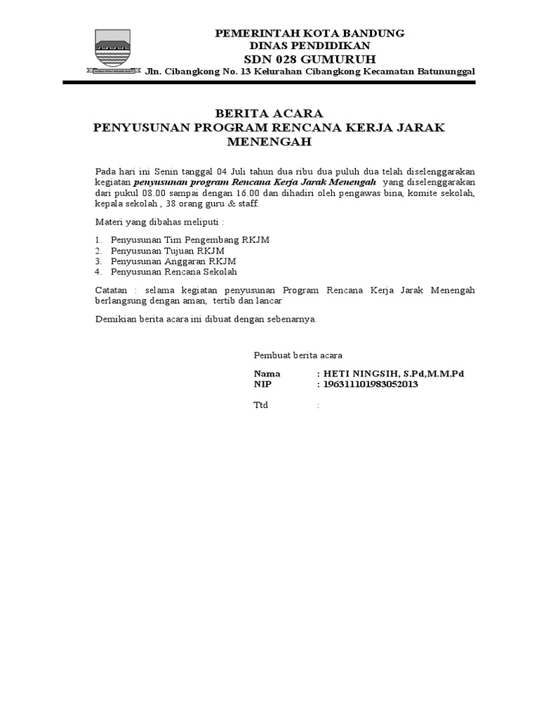 Berita Acara Penyusunan Pogram RKJM | PDF