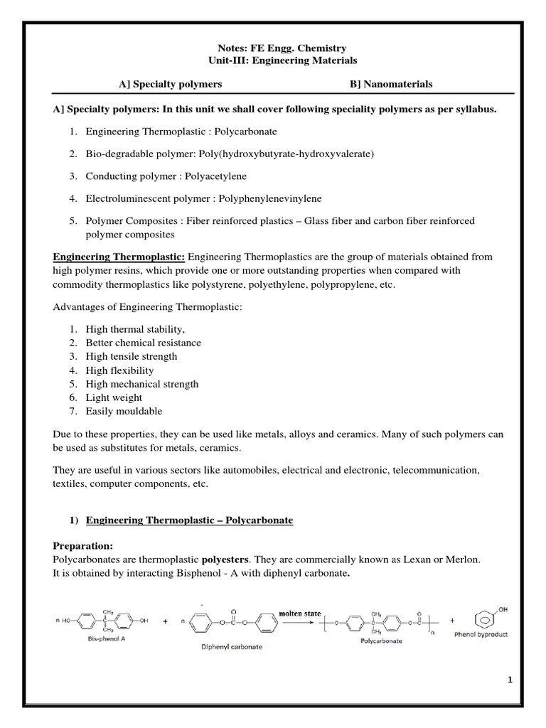 Notes Unit-3 A Speciality Polymers New | PDF