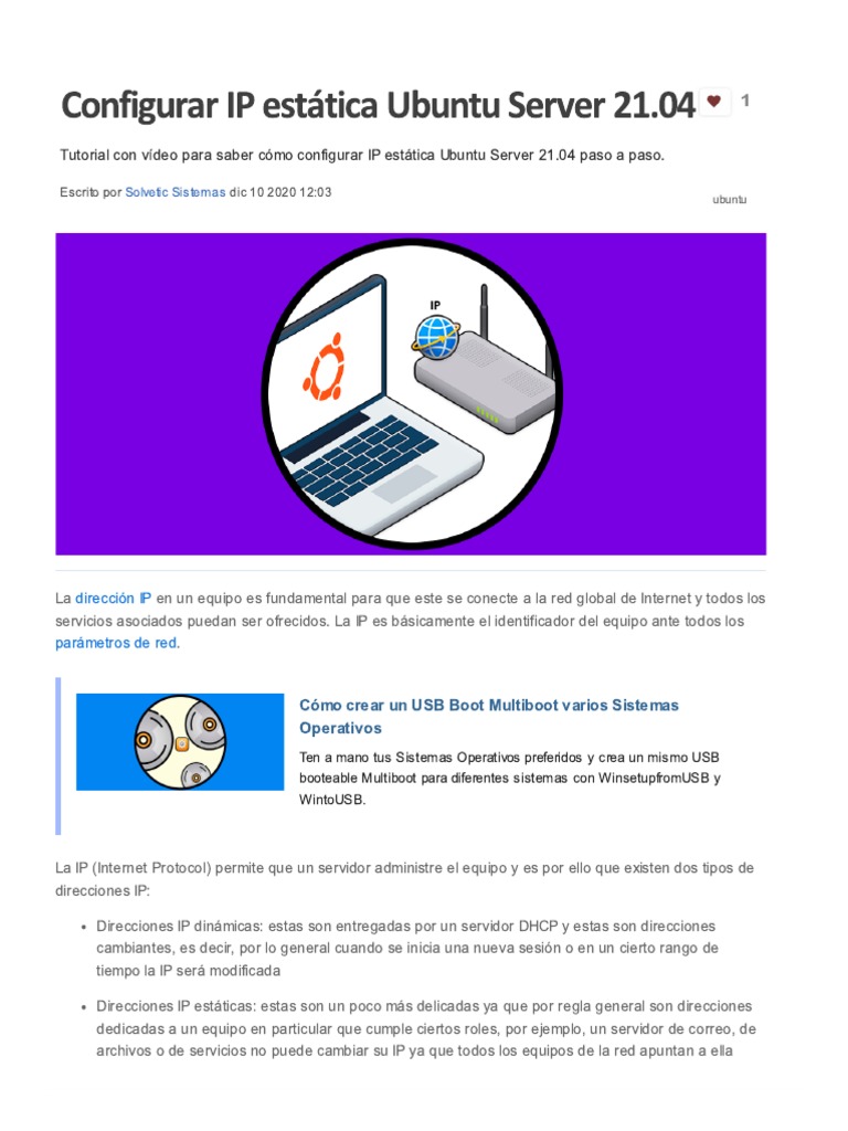 Configurar IP Estática Ubuntu Server 21 | PDF