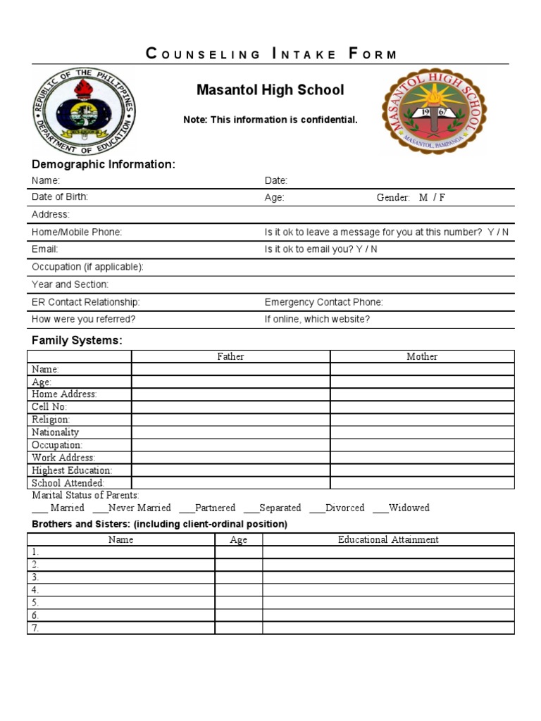 Counseling Intake Form Template | PDF | Emotions | Anxiety