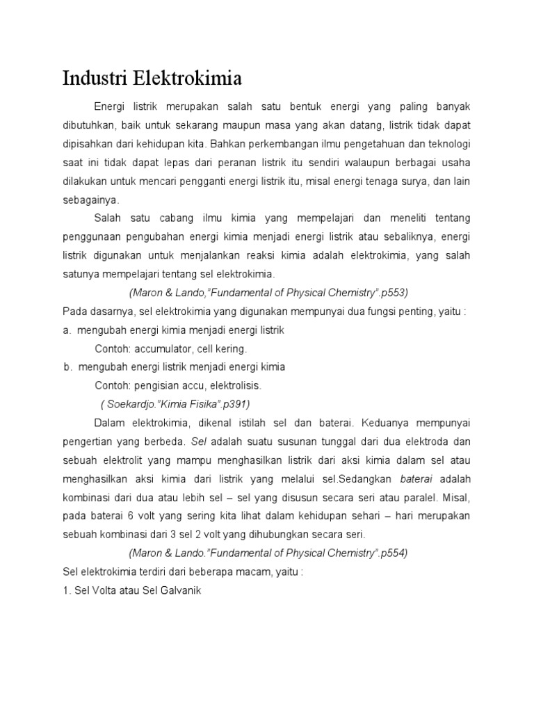Industri Elektrokimia | PDF | Metode & Bahan Ajar | Teknologi & Rekayasa