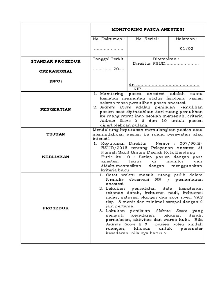 15 Spo Monitoring Pasca Anestesi | PDF