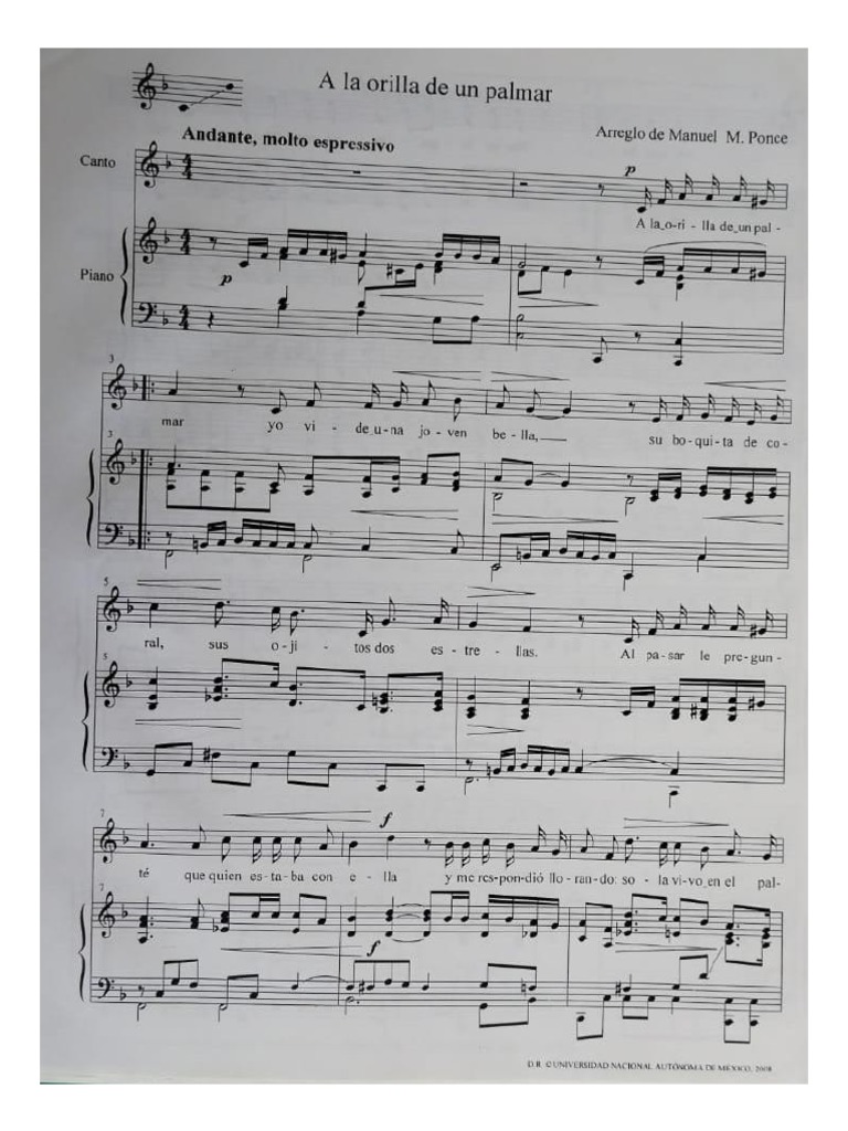 A La Orilla de Un Palmar Partitura Voz y Piano | PDF