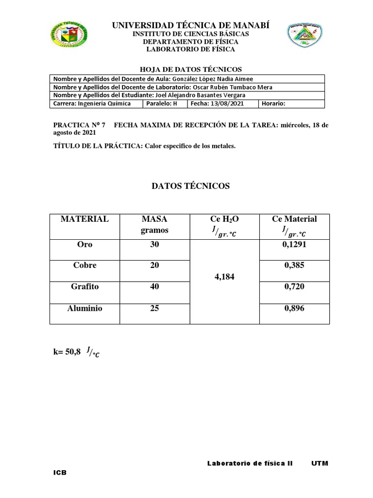 Calor Especifico de Metales Virtual - JB-8 | PDF | Calor | Temperatura