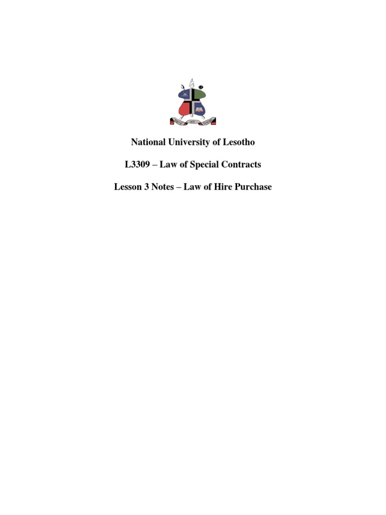 Lesson 3 - L3309 - Law of Hire Purchase | PDF | Lease | Sales Lesson 3 - L3309 - Law of Hire Purchase | PDF | Lease | Sales