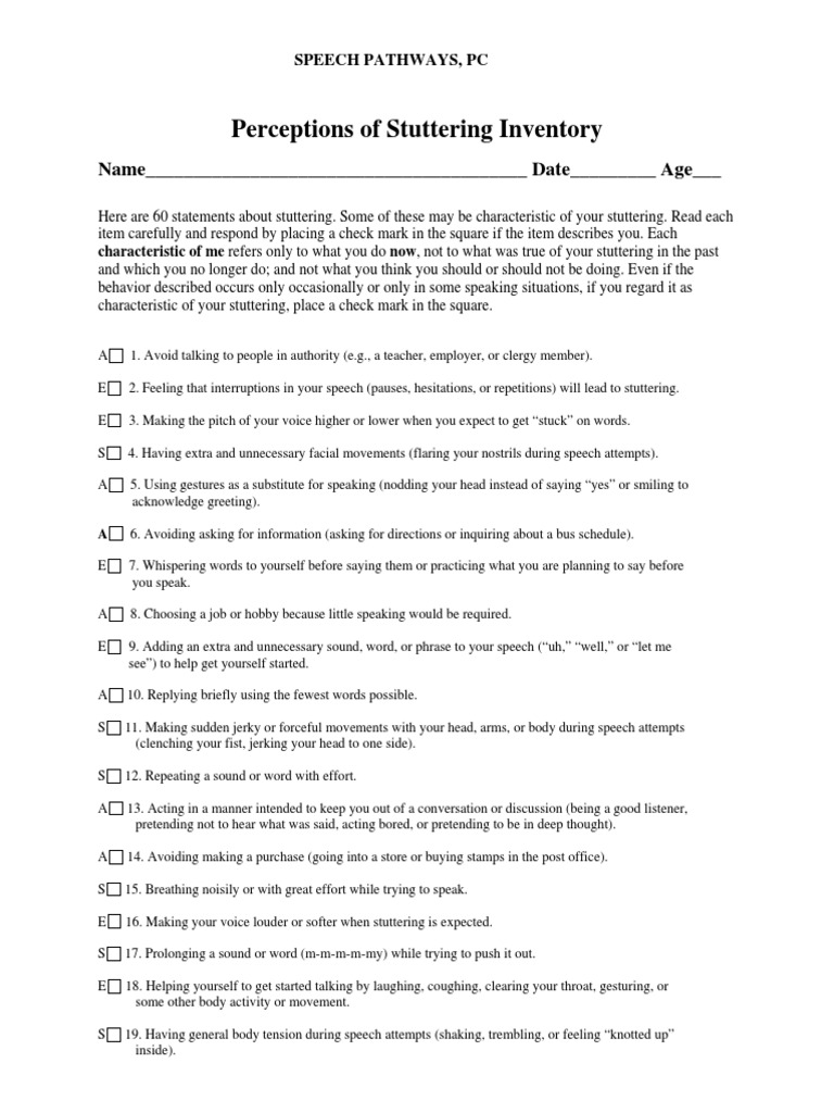 2.D. 1.perceptions of Stuttering Inventory1 | PDF | Stuttering | Speech